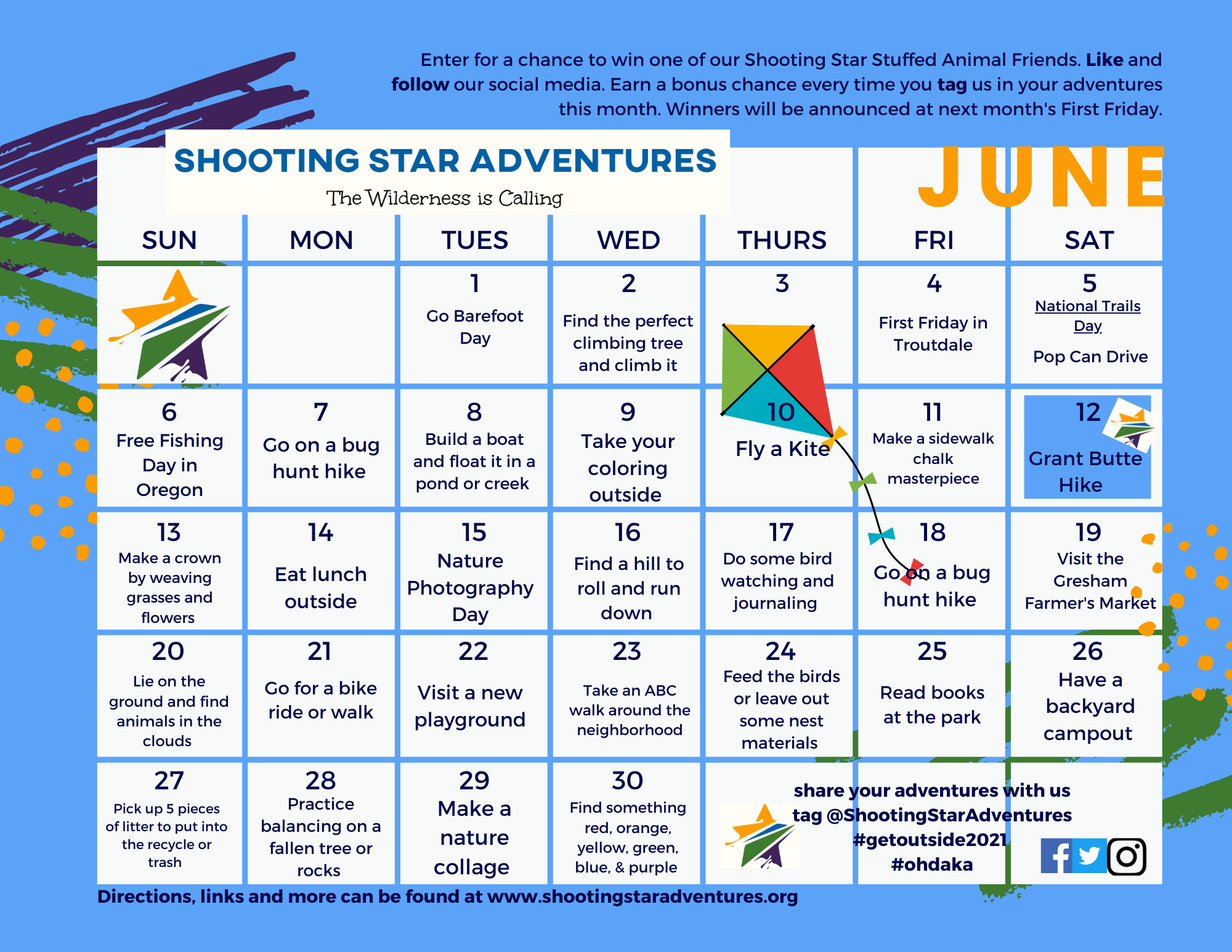 June Family Calendar ⋆ Shooting Star Adventures