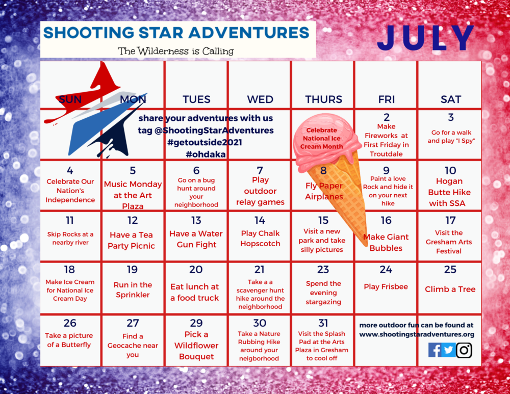 July Family Calendar ⋆ Shooting Star Adventures
